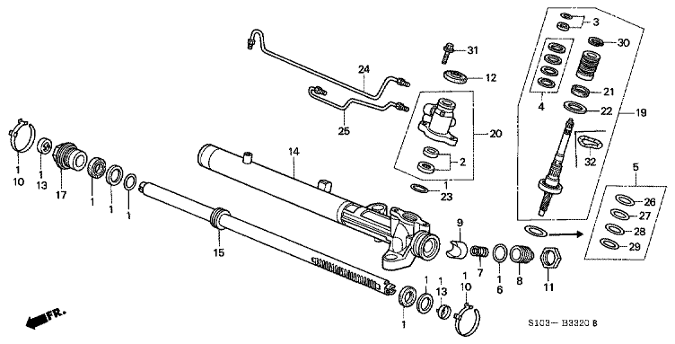 B-33-20 - POWER STEERING GEAR BOX COMPONENTS - Honda CR-V EX, USA, 2001 ...