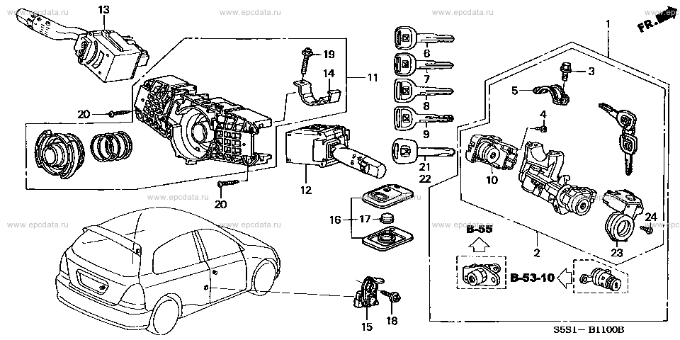 ｺﾝﾋﾞﾈｰｼｮﾝｽｲｯﾁ for Honda Civic ABA-EP3, TYPE R 1300001 - 9999999 K20A MT ...