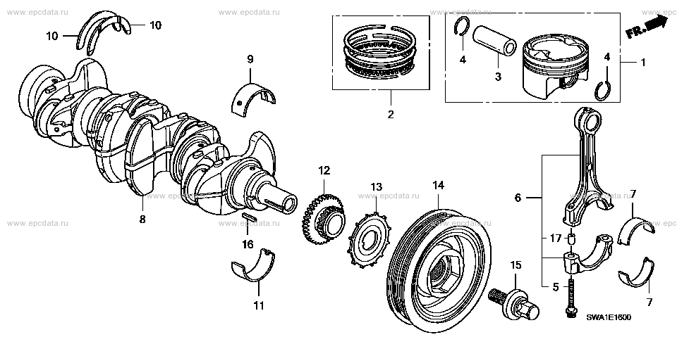 crankshaft / piston for Honda CR-V DBA-RE3, ZL 1000001 - 1099999 K24A ...