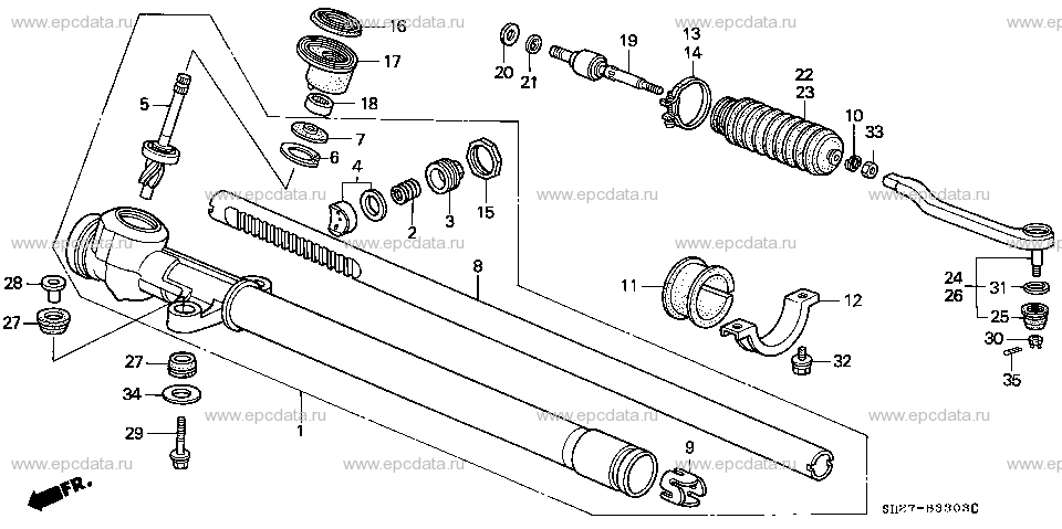 B-33-3 Steering gear box (rh) for 1990 Honda Civic CRX, 5MT ...